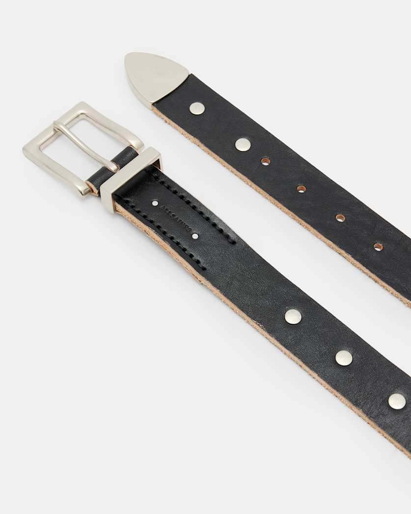 Trey Studded Leather Metal Tip Belt BLACK/DULL NICKEL | ALLSAINTS